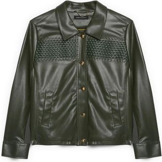 Fiorella Rubino Femme, Vestes, Vert, Taille: 56 FR Veste de motard avec empi&egrave;cement tiss&eacute;