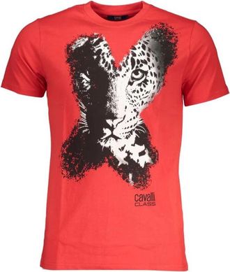 Cavalli Rotes Leoparden Grafik T-Shirt - - Tops - Herren - Rot - XL