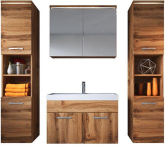 Badplaats Badplaats - Badezimmer Badm&ouml;bel-Set Paso xl led 80cm Waschbecken Eiche - Unt