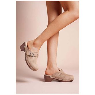 Vera Collection Mule sabot &agrave; talon carr&eacute; et boucle, Taupe