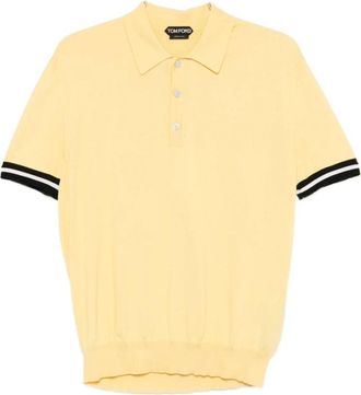 Tom Ford Homme, Tops, Jaune, Taille: XL Polo en coton et soie avec liser&eacute; contrastant