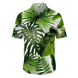 Keephen Feuilles Impression 3D Boutonn&eacute;e Chemise pour Femmes Hommes Nouveaut&eacute; Hawaiian Chemises Manches Courtes Plage Aloha Chemise