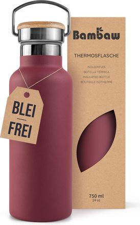Bambaw Isolierte Edelstahl-Wasserflasche, 680 ml, rote Beere, BPA-frei, ohne Strohhalm