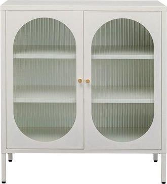 Kare Design Design Kommode Naxos, Weiß, Kommodenschrank, Aufbewahrung, Stahlgestell, mit 2 Glastüren, Schlafzimmer, 90x80x35 cm (H/B/T)