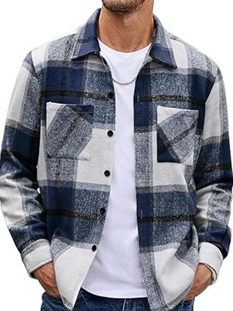 EUDOLAH Herren Flanellhemd Karo Langarm Button Down Freizeithemd Weiches Baumwollmischgewebe L&auml;ssiges Winterhemd Hemdjacke (4XL,Navyblau Karo)
