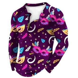 Generic Costume de carnaval pour homme - Sweat-shirt sans capuche avec col 1/4 - T-shirt &agrave; manches longues confortable et doux - Haut imprim&eacute; tendance - Col r