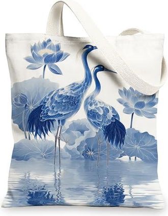 Generic Sacs fourre-tout élégants en toile de grue, sacs à provisions réutilisables, légers et lavables en toile respectueuse de lenvironnement, bleu, 13x15 I