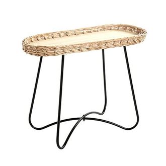 Haku M&ouml;bel Table dappoint Nature, Noir, m&eacute;tal, Contre-plaqu&eacute;, pallissade en Osier - Dim.: L 70 cm x H 55 cm x P 33 cm, Style: Bohemian