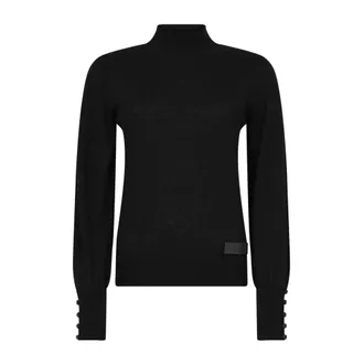 Silvian Heach Femme, Pulls, Noir, Taille: 36 FR Col roul avec manches bouffantes et boutons bijou