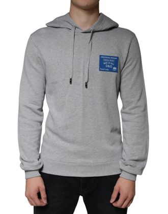 Dolce & Gabbana Mens Gray Cotton Logo Hooded Sweatshirt Sweater Clothing