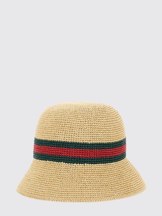 Gucci Chapeau bob en raphia &agrave; rayures avec d&eacute;tail GG