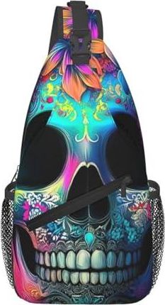 Generic Sac &agrave; bandouli&egrave;re motif t&ecirc;te de mort et fleur pour homme