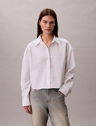 Calvin Klein L&auml;ssiges Cropped Button-down-hemd Aus Baumwoll-popeline - Brilliant White - Damen - L