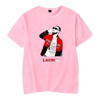 Generic Lacrim T-shirt col rond &agrave; manches courtes pour homme et femme Impression d&eacute;contract&eacute;e Mode Tour Hip Hop Streetwear, Rose - HL13004, S