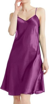 Generic Robe de Nuit Sexy pour Femme - Grande Taille - Nuisette en Satin - Vêtement de Nuit élégant - sans Manches - avec col en V - Robe à Bretelles - Légère