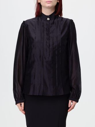 Hanita Chemise en satin avec col mao et plastron brod&eacute;