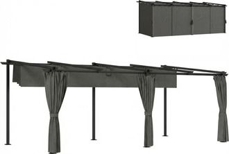 OUTSUNNY Tonnelle de jardin r&eacute;tractable - Outsunny - toit coulissant - rideaux lat&eacute;raux - m&eacute;tal - 3x6m - gris fonc&eacute;