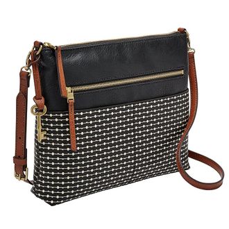 Fossil Tasche f&uuml;r Frauen Fiona, PVC/Polyurethan Trim Crossbody schwarz gestreift 30,18 cm L x 7 cm B x 25,1 cm H ZB7271080