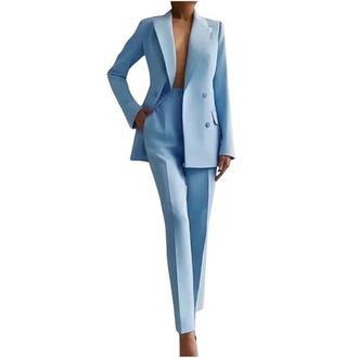 Generic Tenue 2 pi&egrave;ces pour femme - Blazer &agrave; double boutonnage et pantalon de travail &agrave; jambe droite - Blazer d&eacute;contract&eacute; - Costume habill&eacute; pour le bureau et 