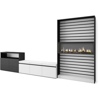 Skraut Home Wohnwand Wohnzimmer, Wohnzimmerm&ouml;bel, M&ouml;belset, 360x186x35cm, F&uuml;r TV-Ger&auml;te bis zu 65, Elektrokamin, Moderner Stil, Wei&szlig; und Schwarz - Skraut Home