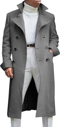 Generic Trench &agrave; revers crant&eacute; pour homme, coupe ajust&eacute;e, double boutonnage, manteau long dhiver chaud pour homme, gris, 4XL