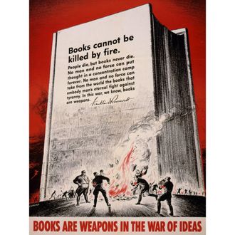 Wee Blue Coo Prints WAR WWII Book Burning Roosevelt Weapon FIRE NATIONAL Socialism Poster 30X40 cm 12X16 IN Krieg 2. Weltkrieg Buch Feuer