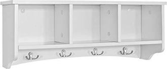 SoBuy Porte Manteau Mural, Pat&egrave;re Murale, &Eacute;tag&egrave;re de Rangement, Meuble dEntr&eacute;e avec 3 Compartiments et 4 Crochets pour Couloir, Entr&eacute;e, Salon, Bureau et Cha