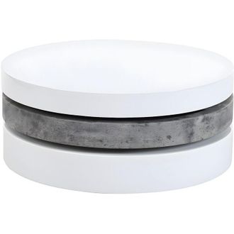 Vente-Unique Vente-Unique - Table basse pivotante ronde 80x80cm en MDF laqu&eacute; - 1 niche de rangement - B&eacute;ton et blanc - Charge max 50kg