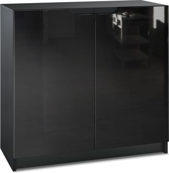 Vladon Sideboard Logan, Made in Germany, Kommode mit 2 Türen, Schwarz matt/Schwarz Hochglanz (82 x 78 x 37 cm)