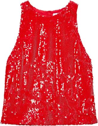 Msgm Msgm, Femme, Tops, Rouge, Taille: 36 FR Top sans manches &agrave; col rond