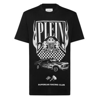 Philipp Plein Homme, Tops, Noir, Taille: XS T-Shirt Col Rond Racing