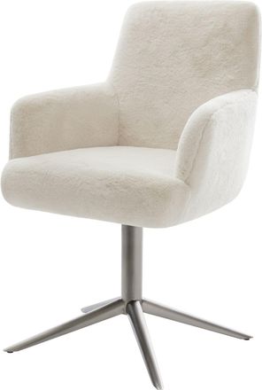 DELIFE Esszimmerstuhl Heira-Flex mit Armlehnen Fu&szlig;kreuz Graphit Pl&uuml;sch Creme-Wei&szlig; 360&deg; drehbar Wippfunktion Taschenfederkern