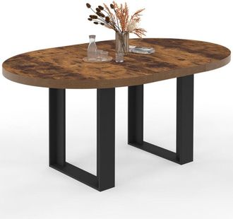 IDMarket Idmarket - Table &agrave; manger extensible ronde phoenix 4-6 personnes bois fonc&eacute; effet vieilli et noir 110-150 cm
