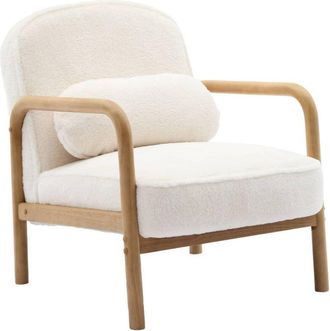 Sweeek Sweeek - Fauteuil scandinave arrondi bois dh&eacute;v&eacute;a et tissu effet fausse fourrure