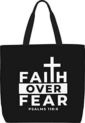 Generic Sac Fourre-Tout La Foi Plut&ocirc;t Que La Peur Sac &Agrave; Main D&eacute;contract&eacute; Personnaliser Avec Poign&eacute;es Sacs En Toile Pour Femmes, Pour Shopping, Voyage, Burea, 