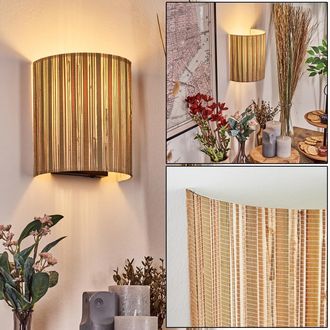 HOFSTEIN Wandleuchte Viadores, Wandlampe aus Metall/Seegras in Schwarz/Wei&szlig;/Natur/hell, Leuchte im Boho-Design, Lichteffekt, Schalter am Kabel, E27, Wohnzimmer