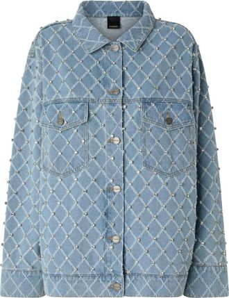 Pinko Pinko, Femme, Vestes, Bleu, Taille: 38 FR Veste en jean avec motif de diamants et de strass