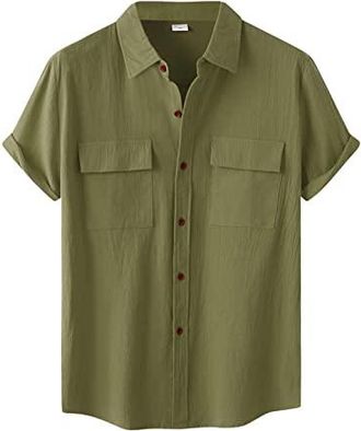 Generic Chemise d&eacute;contract&eacute;e pour homme Coupe ajust&eacute;e : sweat-shirt manches courtes chemise d&eacute;t&eacute; boutonn&eacute;e chemise de plage avec poche poitrine chemise sup&eacute;ri