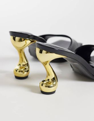 JW PEI Hannah - Mules in schwarzer Schlangenlederoptik mit Absatz