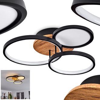 HOFSTEIN LED Deckenleuchte Avelal, moderne Deckenlampe aus Metall/Holz/Kunststoff in Schwarz/Natur/Wei&szlig;, Leuchte mit 3 Ringen (&Oslash; 17 cm, 21 cm, 25,5 cm), 1500 L