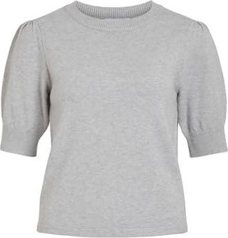 Vila Vila Sleeve O-Neck Knit Top Viril Noos Haut en Tricot &agrave; Manches 2/4 et col Rond, Gris Clair chin&eacute;, XS Femme