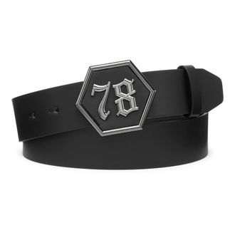 Philipp Plein Leather Belt Gothic Plein - - Accessories - Herren - Schwarzk - 85 CM