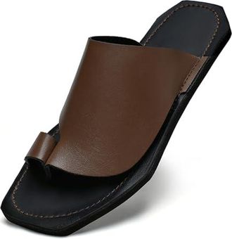 Generic Tongs tendance en cuir v&eacute;ritable pour homme, marron, 39 1/3 EU