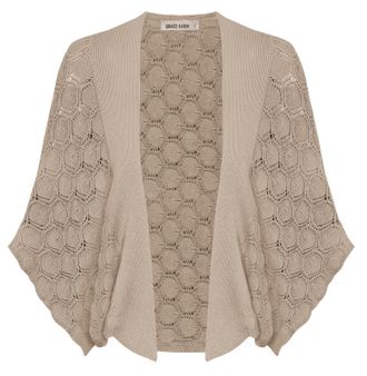 Grace Karin Damen Vorn &ouml;ffnen Bolerojacke Basic Fledermaus Casual Top Cardigan Bolero Aprikose M