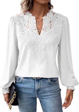 Onsoyours Chemise Femme Chic Et &Eacute;l&eacute;gant Haut Dentelle Femme Chemise Victorien &Agrave; Manche Longue Chemisier Ajour&eacute; Top Blouse Renaissance El&eacute;gant Vintage Mode A Bla