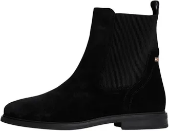 Tommy Hilfiger Bottines Chelsea Femme Flag en Daim, Noir (Black), 42