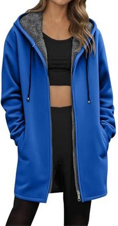 Generic Veste dhiver longue pour femme - Veste de surv&ecirc;tement avec capuche doubl&eacute;e en polaire - Veste de mi-saison - Couleur unie - Manteau baggy - Avec poche