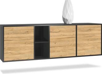 Vladon Kommode Cuba, Made in Germany, Schwarz matt/Eiche Natur - Modernes Sideboard f&uuml;r Ihr Wohnbereich - (BxHxT) 182x53x35 cm