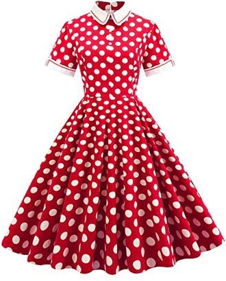 Generic Robe Vintage Femme Ann&eacute;e 40, Chic Et Elegant Chemise 1950s Pliss&eacute; Robe Vintage Swing C&eacute;r&eacute;monie Jupe Pliss&eacute;e avec Noeud A-Line Robe Rose Cocktail Danse