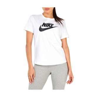 Nike Femme, Tops, Blanc, Taille: 42 FR T-shirt à manches courtes imprimé col rond